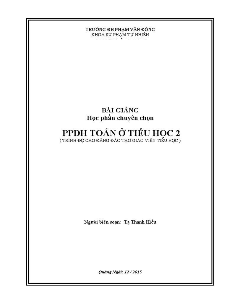 Bài giảng PPDH toán ở tiểu học-Tạ Thanh Hiếu | PDF
