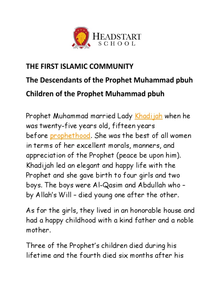 Children of Prophet Muhammad PBUH | PDF | Muhammad | Banu Hashim