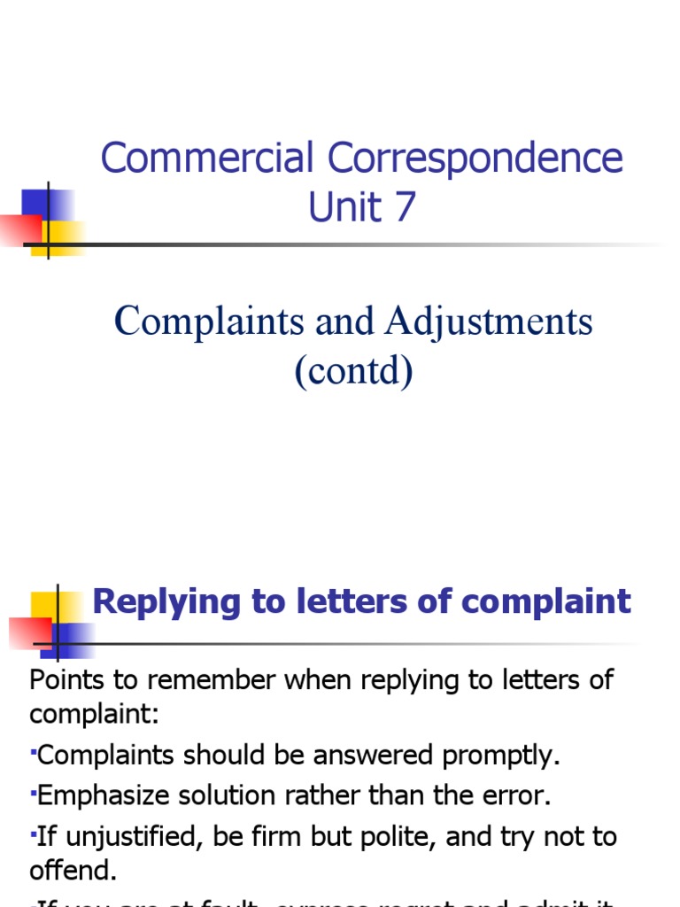 CC Unit 7, Complaints and Adjustments (Contd) | PDF