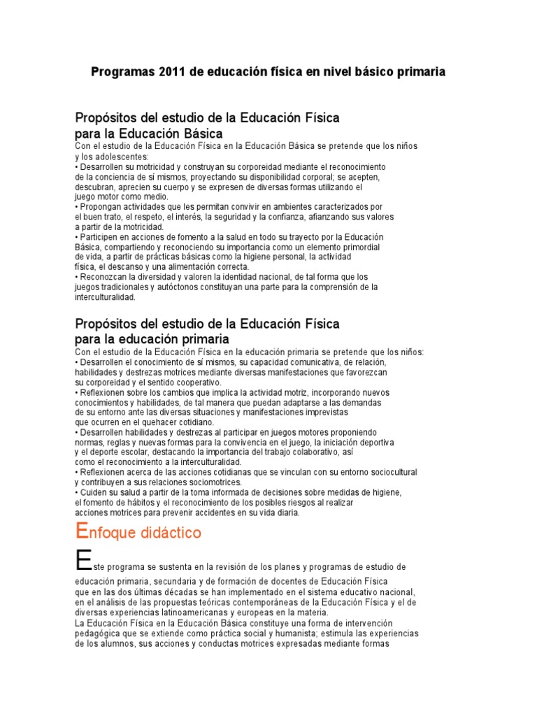 Programas 2011 de Educación Física en Nivel Básico Primaria | PDF | Educación primaria | Aprendizaje