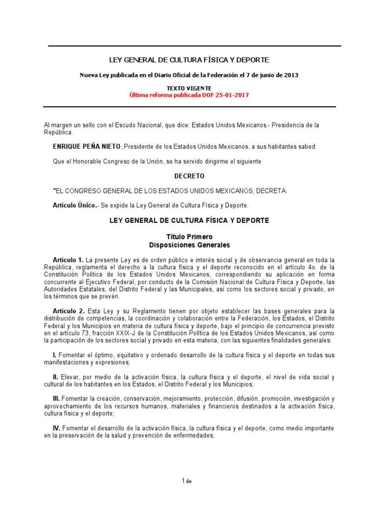 Ley General Cultura Fideporte | PDF | Deportes | México