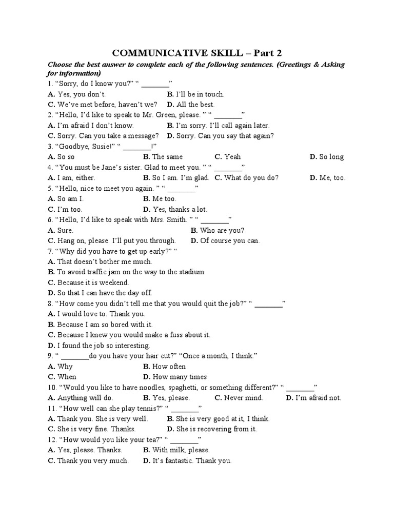 Communicative Skill - P2 | PDF