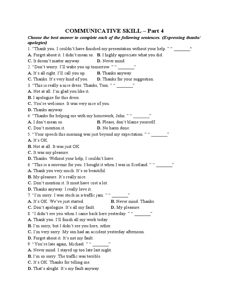 Communicative Skill - Part 4 | PDF