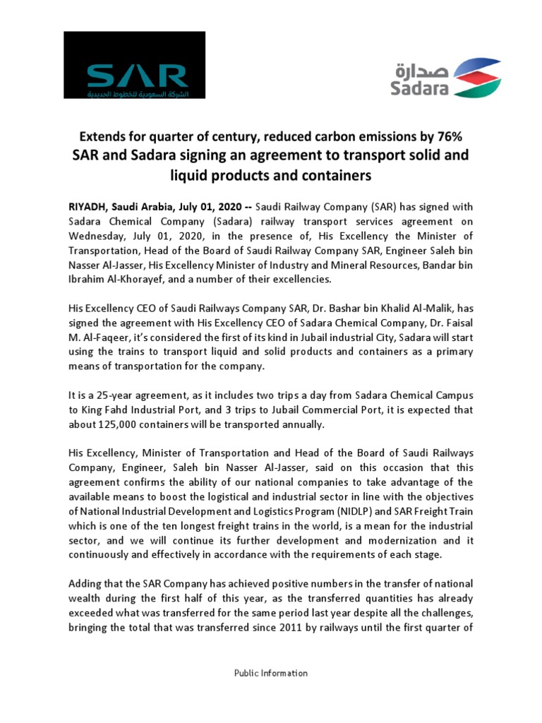 SAR and Sadara Signing An Agreement | PDF | Saudi Arabia | Transport