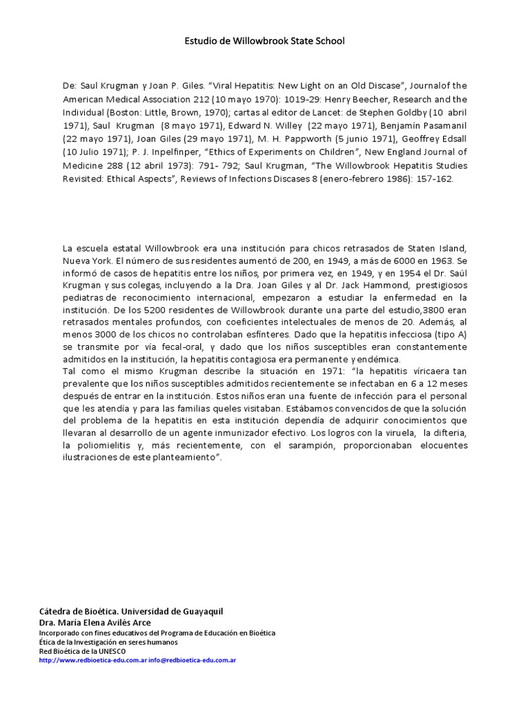 Estudio de Caso Willowbrook State School | PDF | Bioética | Hepatitis