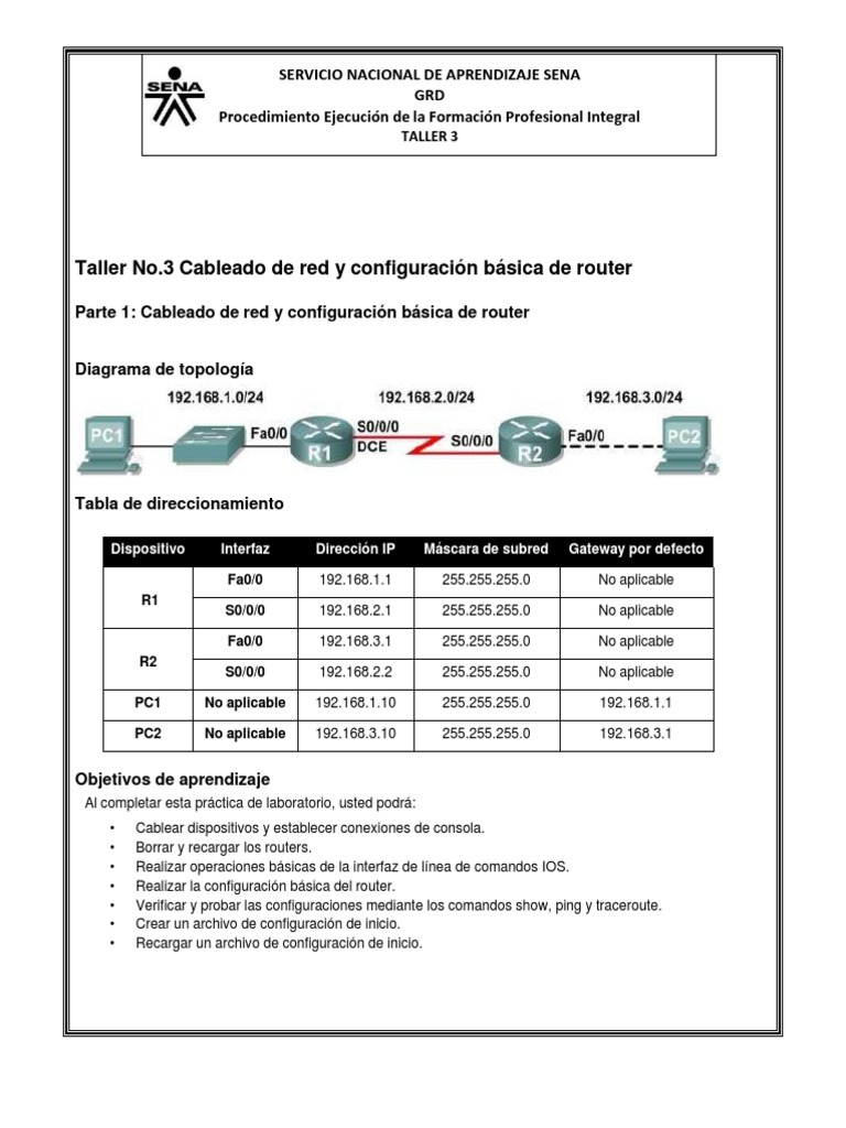 Taller No.3 Cableado de Red y Configuración Básica de Router | PDF | Enrutador (Computación ...