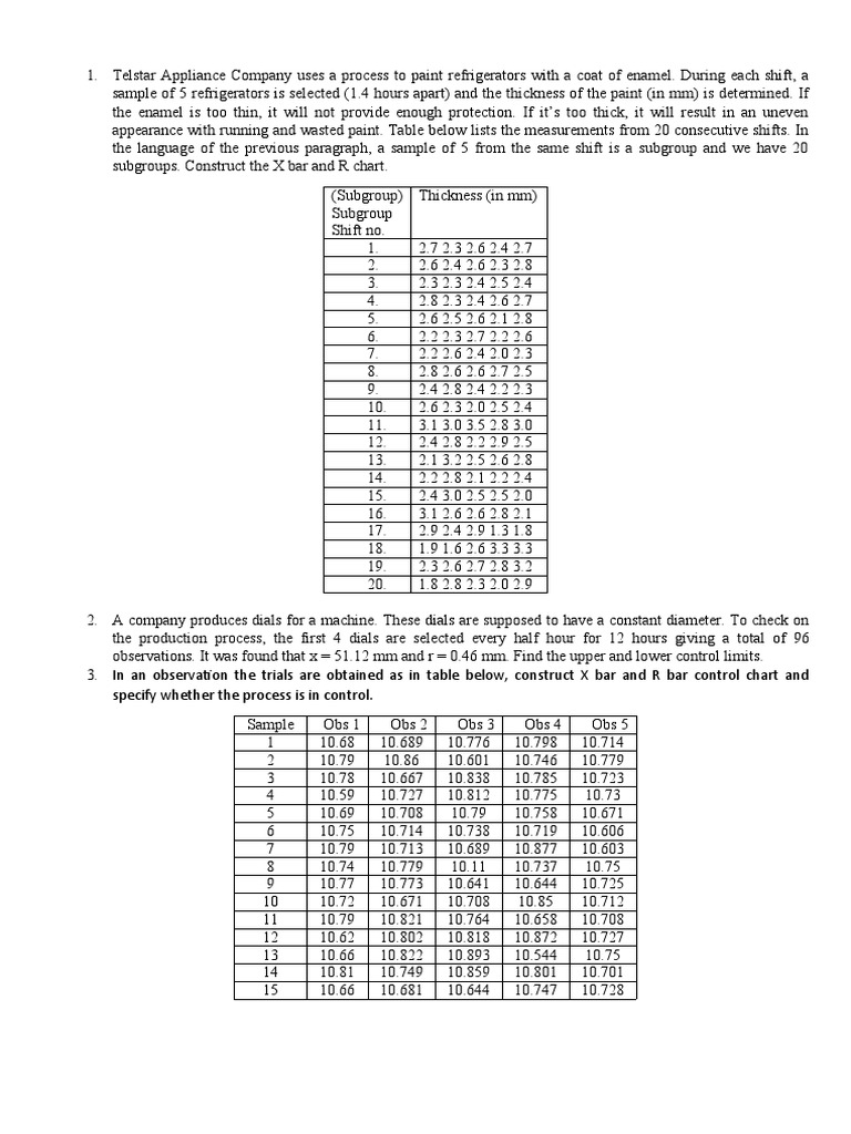 X-Bar and R Control Charts Problems | PDF | Scientific Method | Statistics