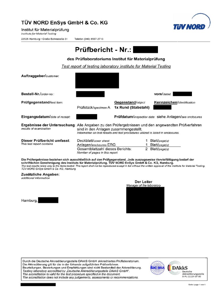 Prüfbericht Muster Kerbschlag Zugversuch | PDF