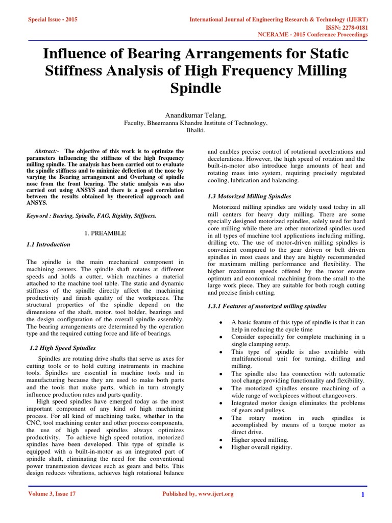 Influence of Bearing Arrangements For Static Stiffness Analysis of High Frequency Milling ...