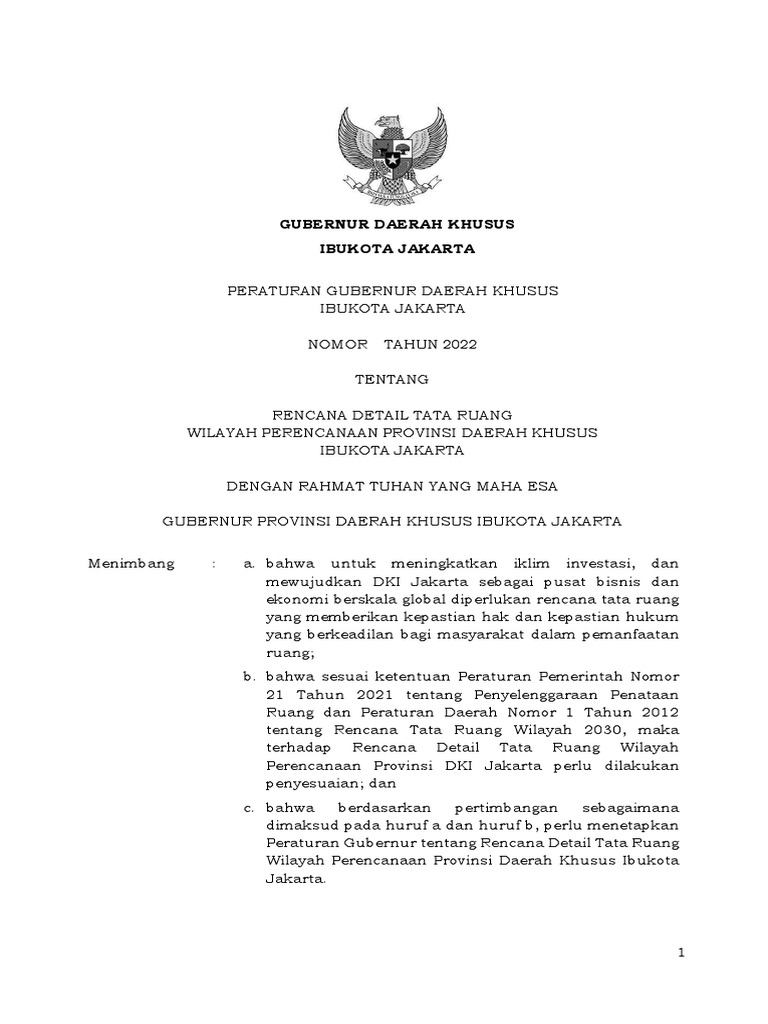 Ranpergub RDTR WP Provinsi DKI Jakarta Versi Setelah Persub | PDF