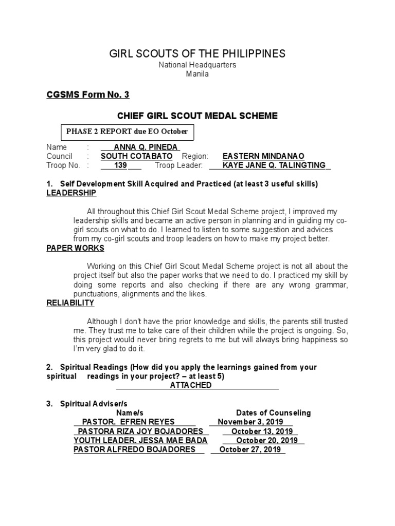 Girl Scouts of The Philippines: CGSMS Form No. 3 Chief Girl Scout Medal ...
