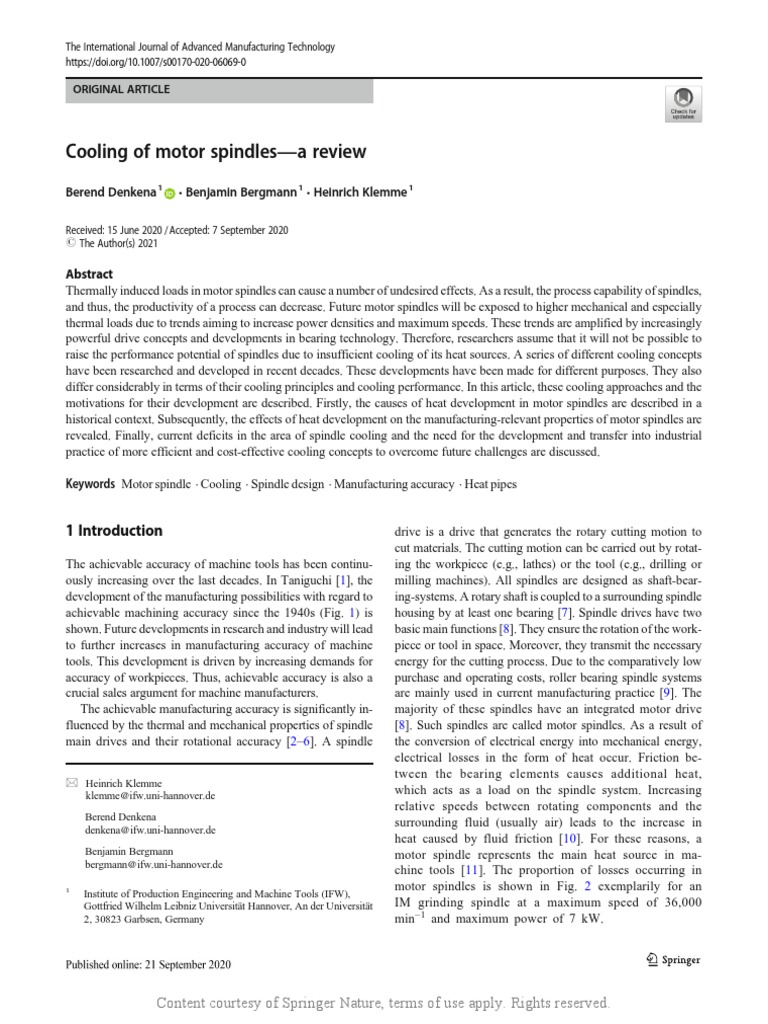 Cooling of Motor Spindles-A Review | PDF | Electric Motor | Bearing ...
