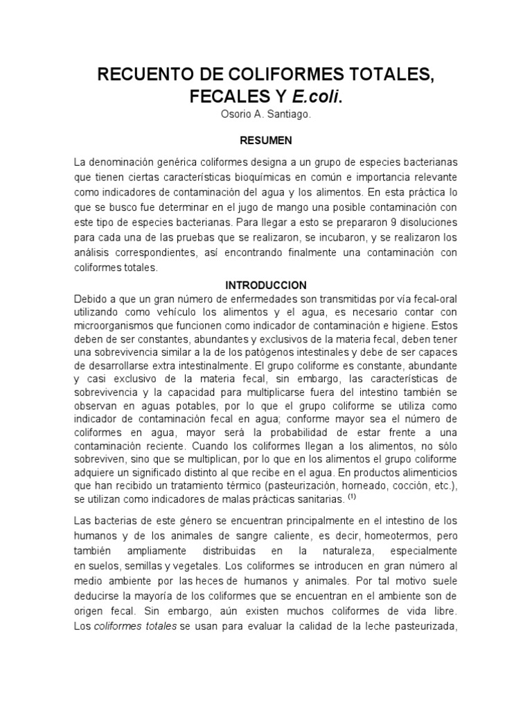 Recuento de Coliformes Totales 563fc0d1b80a4 | PDF | Microbiología