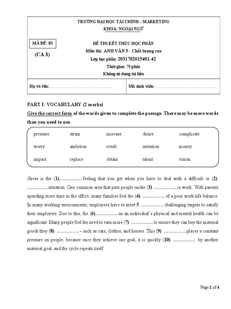 CA 3 - Đề thi AV5 - CLC - Made - 03 | PDF | Foods | Cakes