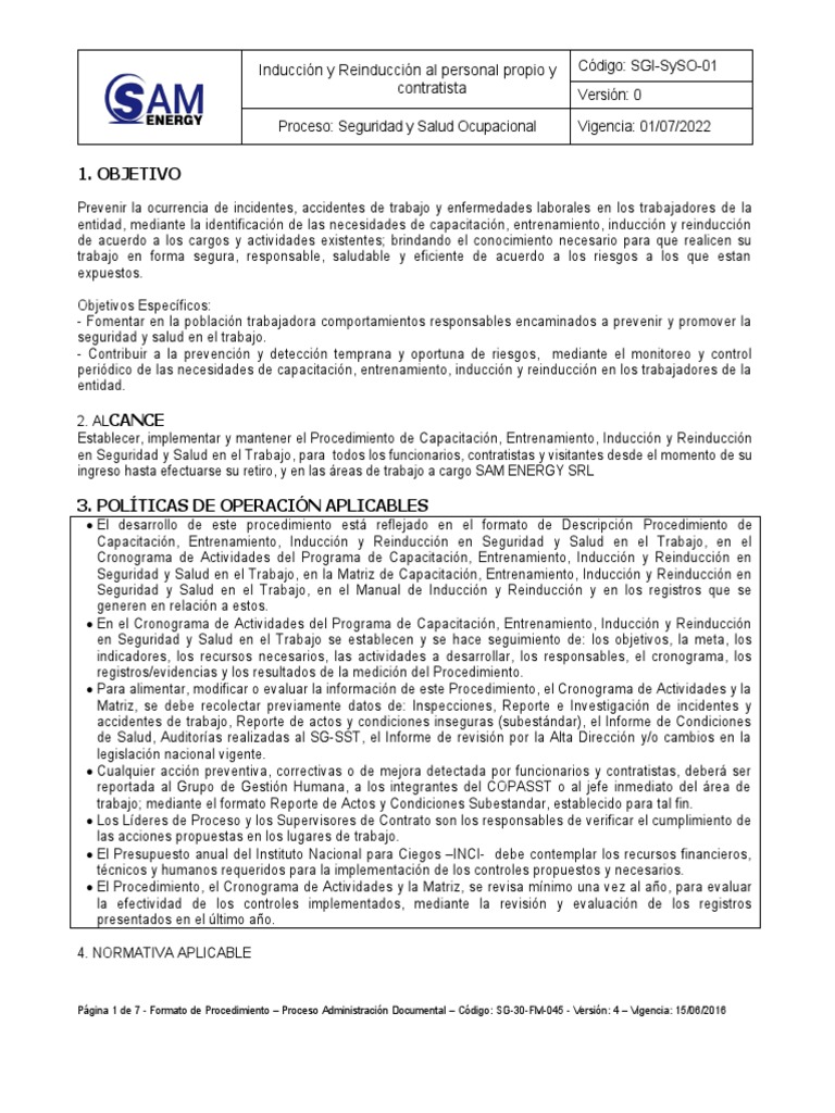 Procedimiento de Capacitación Entrenamiento Inducción y Reinducción | PDF | Ciencias de la Salud