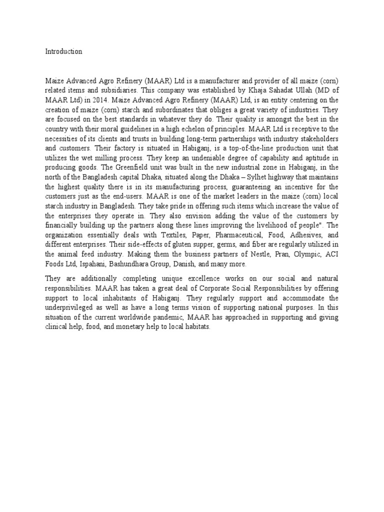 MAAR, Introduction and Executive Summary | PDF | Maize | Business