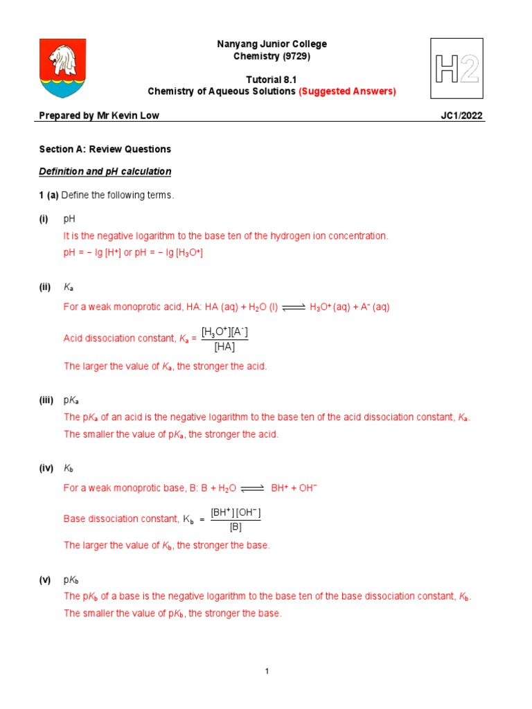 2022 H2 CAS Tutorial 8.1 Section A Ans | PDF
