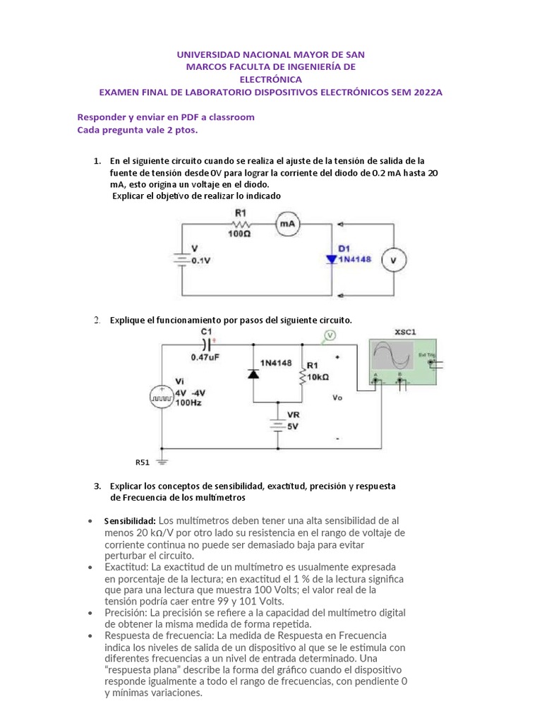 Examen Final Dispositivos Electrónicos 2022A | PDF | Resistencia Eléctrica y Conductancia ...