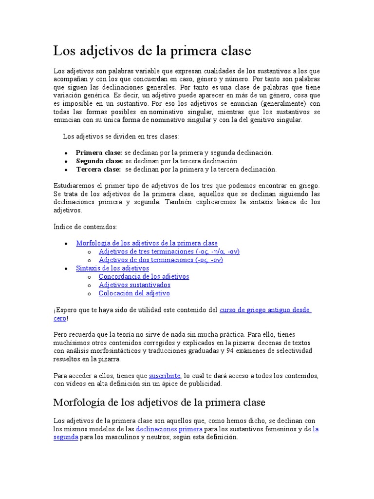 Los Adjetivos de La Primera Clase | PDF | Adjetivo | Género gramatical