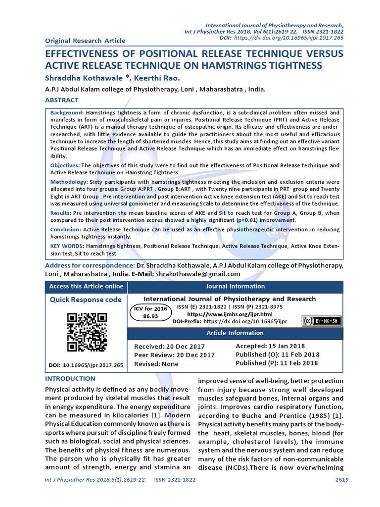 Effectiveness of Positional Release Tech | PDF | Massage | Physical Therapy