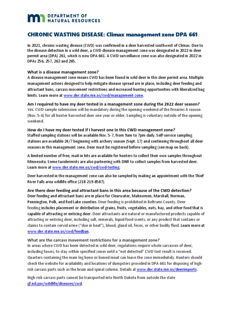 CWD Climax Management FAQ Final | PDF | Animals And Humans