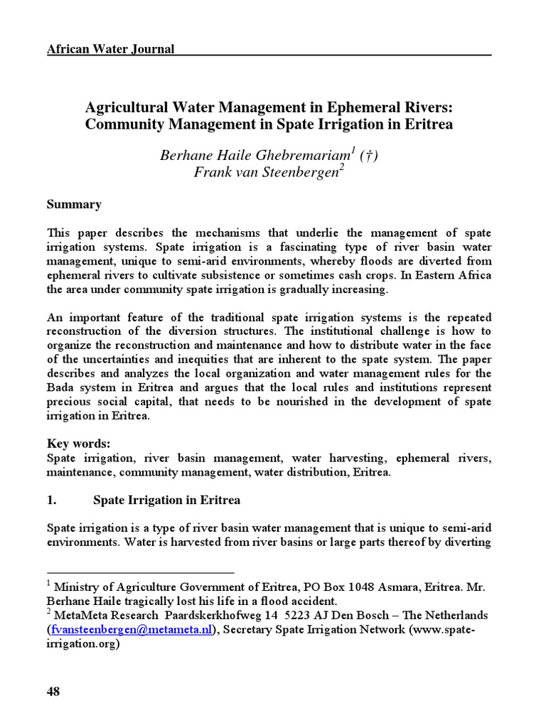 Agricultural Water Management in Ephemeral Rivers | PDF | Flood ...