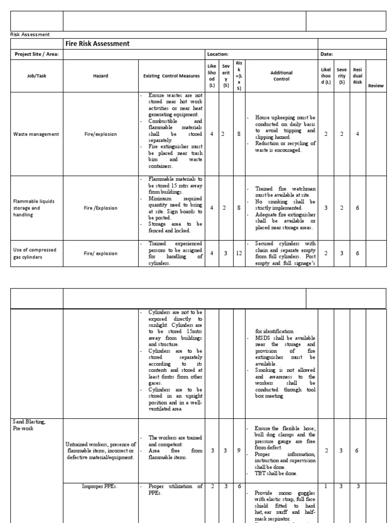 Workplace Fire - Risk Assessment | PDF | Risk | Safety