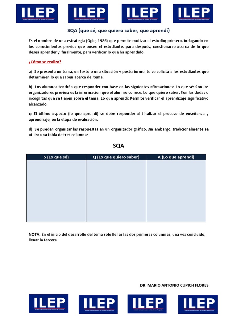 Cuadro SQA: Estrategia de Aprendizaje | PDF