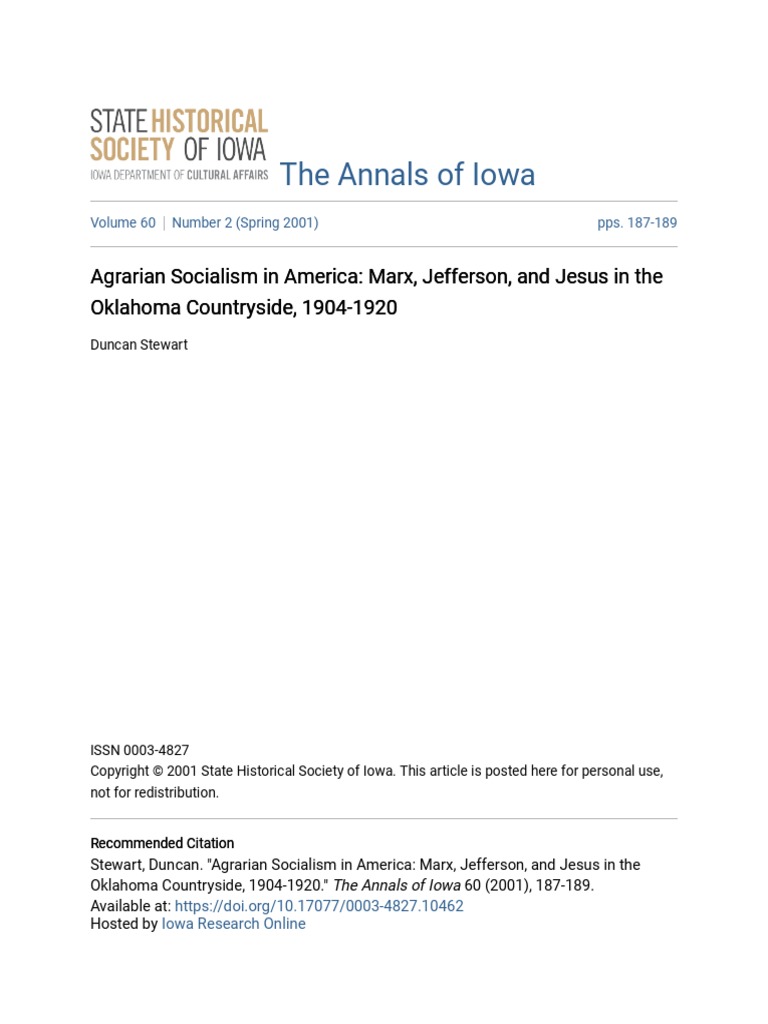 Agrarian Socialism in America - Marx, Jefferson, and Jesus in the ...