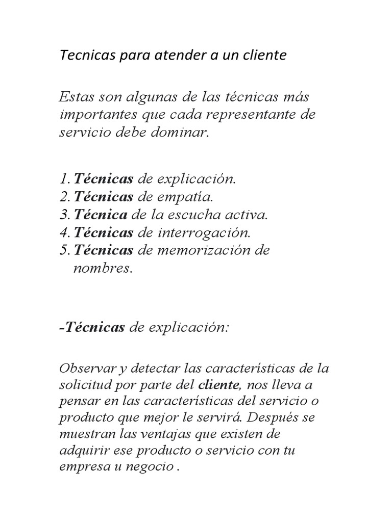 Tecnicas de Atencion Al Cliente | PDF | Cliente | Aprendizaje