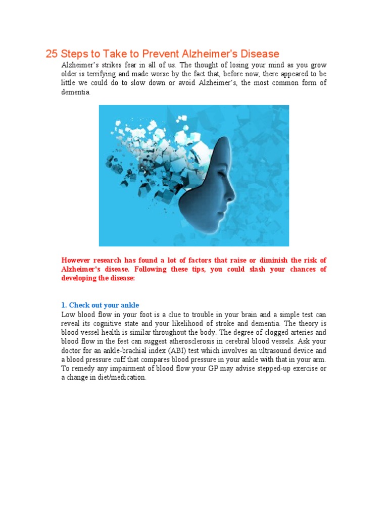 25 Steps To Take To Prevent Alzheimer | PDF | Dementia | Alzheimer's ...