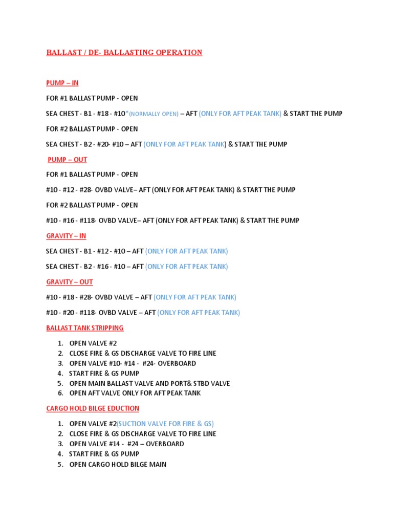 Ballast / De-Ballasting Operation: Pump - in | PDF | Cooking, Food ...