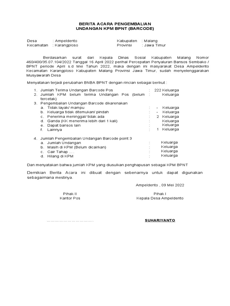 Desa ..Berita Acara Pengembalian | PDF