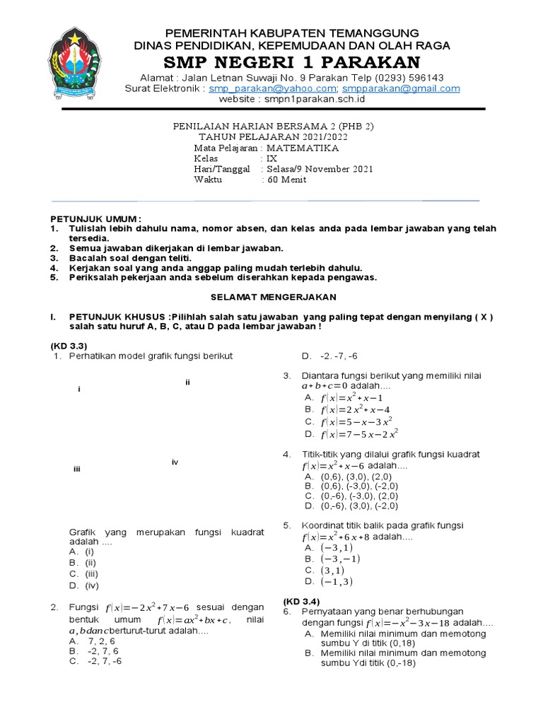 Soal PHB Matematika 9 | PDF