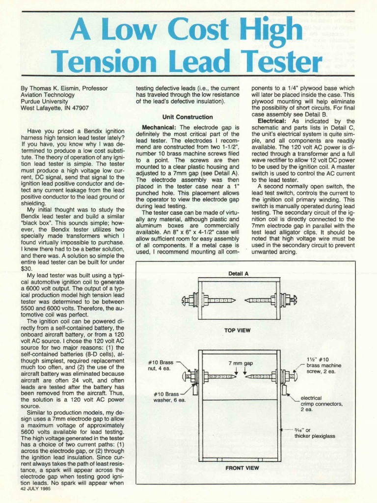 Tension Lead Tester: A Low Cost High | PDF | Ignition System | High Voltage