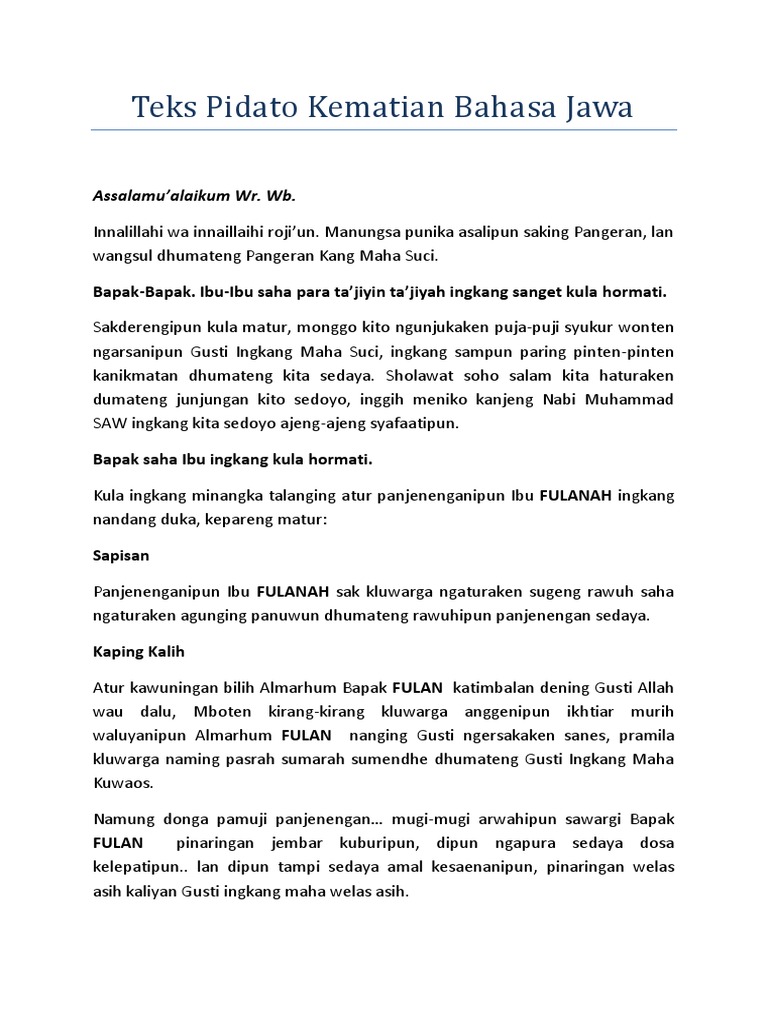 Teks Pidato Kematian Bahasa Jawa | PDF