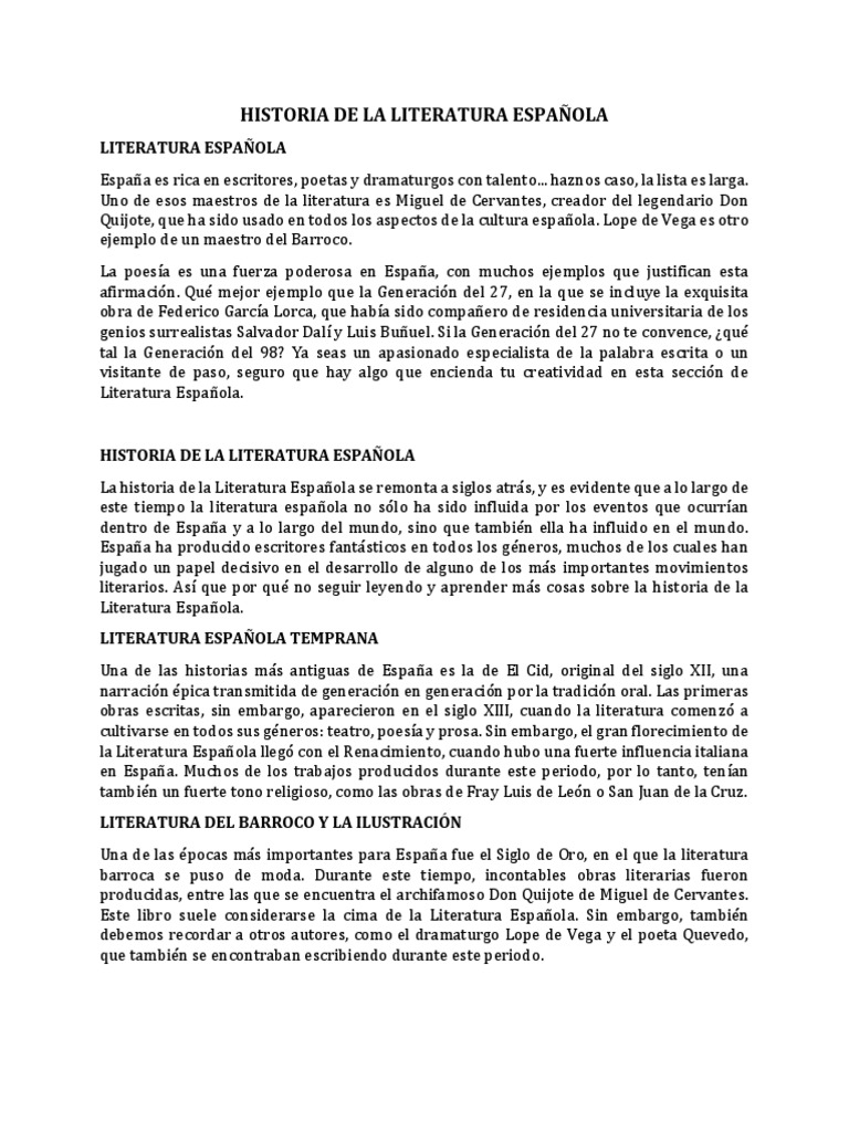 Historia de la Literatura Española | PDF | Renacimiento | Barroco