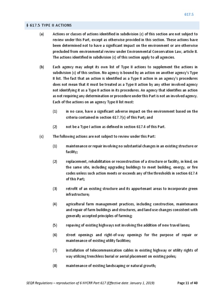 SEQRA Type II Action 617.5 | PDF