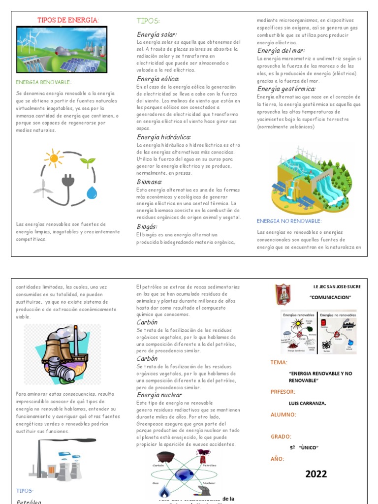 Tipos de Energía Renovable y No Renovable | PDF | Energía renovable ...