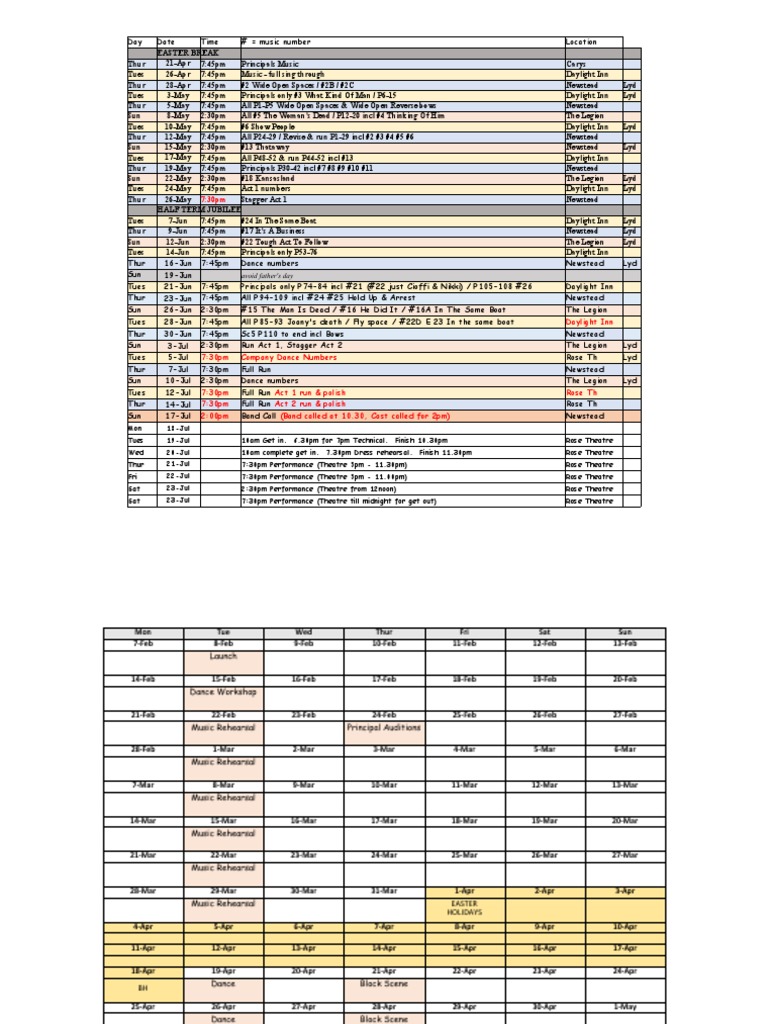 CURTAINS Rehearsal Schedule v2 | PDF | Performing Arts