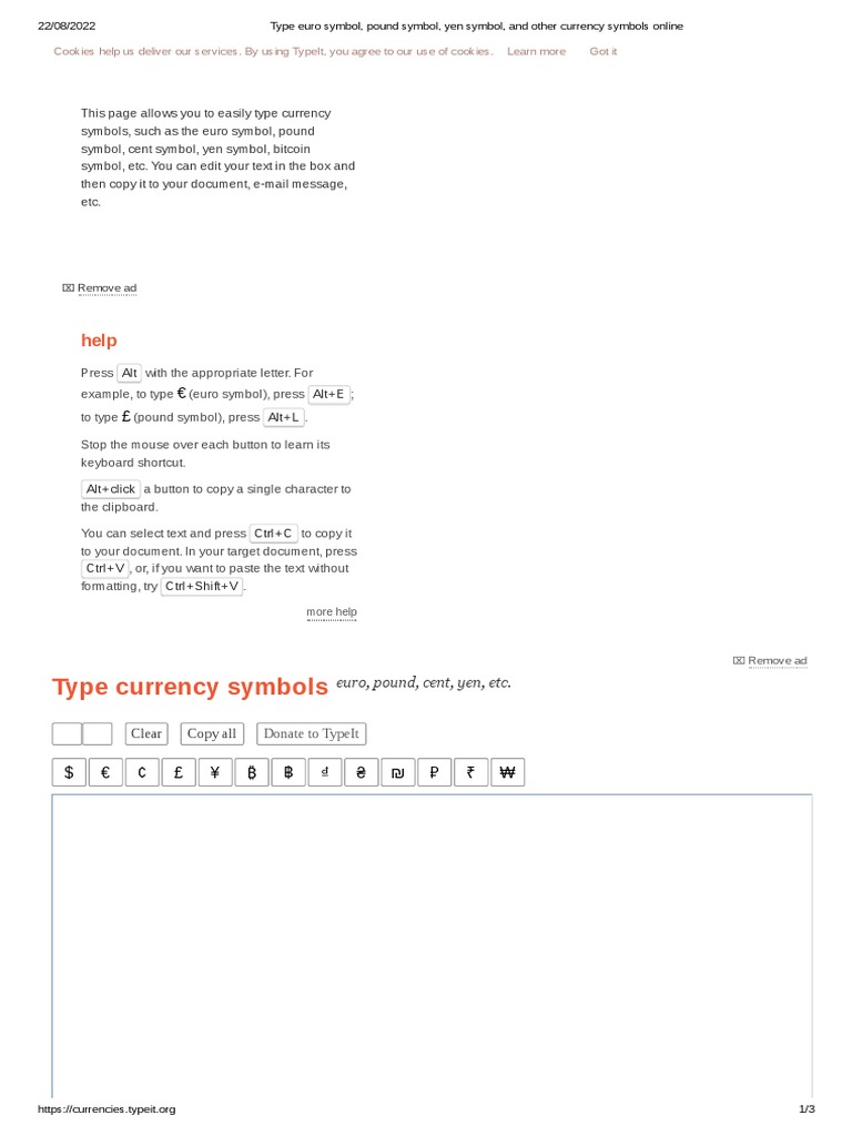 Currency Symbol Typing Guide | PDF | Japanese Yen | Keyboard Shortcut