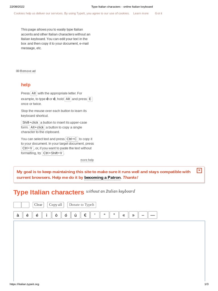 Type Italian Characters - Online Italian Keyboard | PDF | Computer ...
