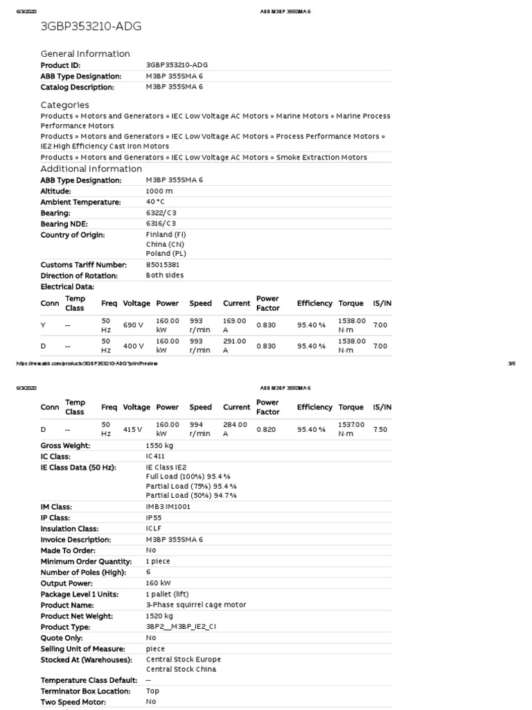 Abb M3BP 355SM | PDF | Electric Motor | Alternating Current