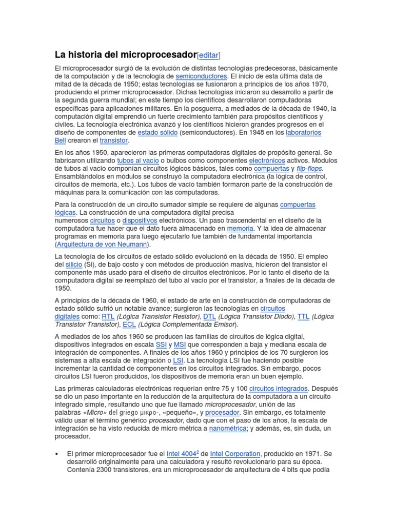 La Historia Del Microprocesador | PDF | Microprocesador | Intel