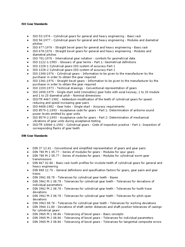 List of Gear Standard | Download Free PDF | Gear | Engineering Tolerance