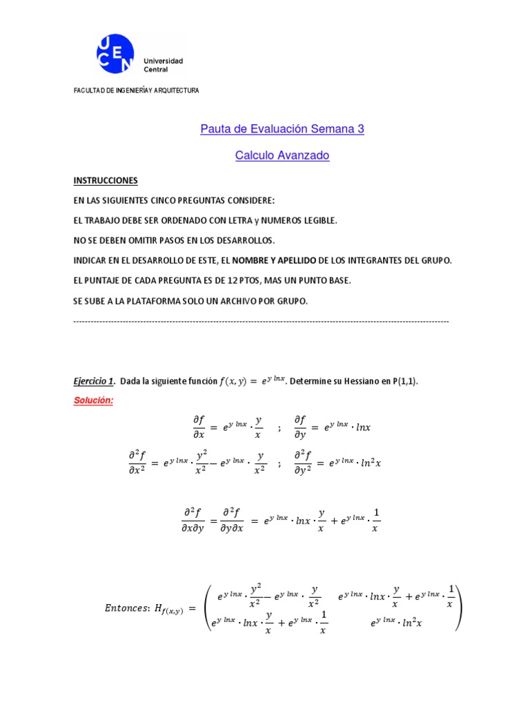 Pauta de Evaluación #3 Calculo Avanzado | PDF