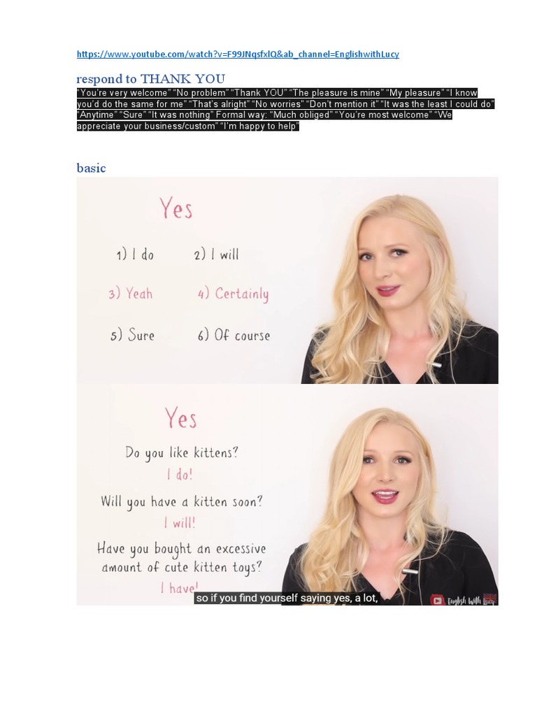 English with Lucy: Common Responses Guide | PDF