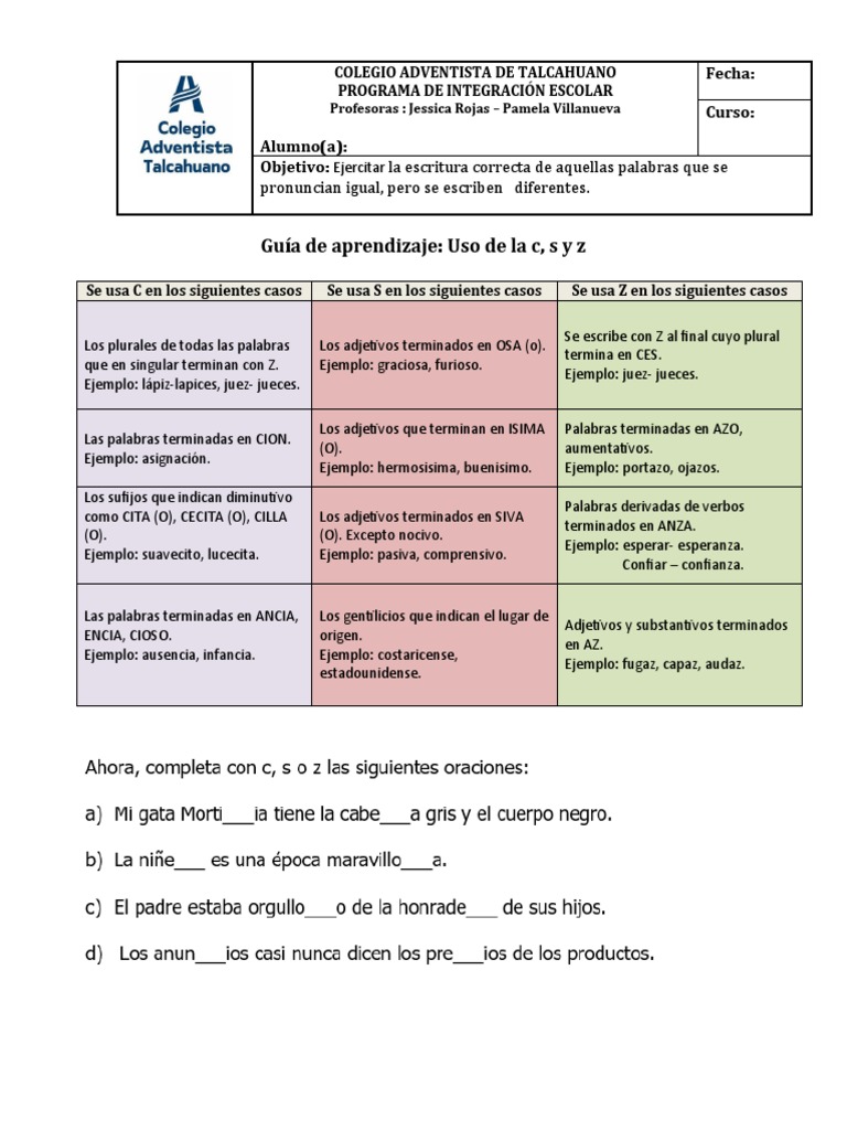 Uso C, S y Z Quinto A | PDF