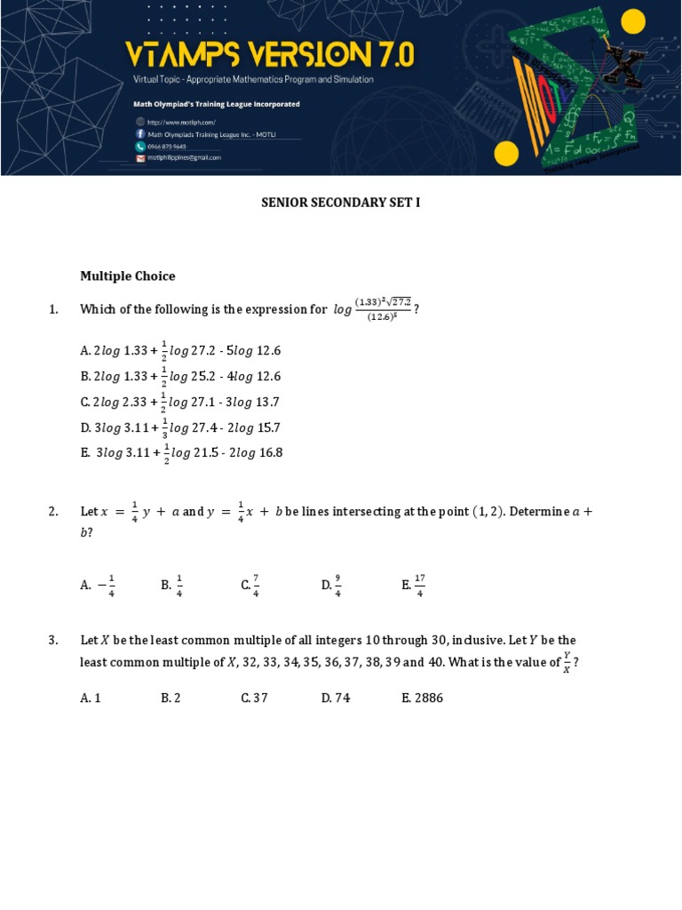 VTAMPS 7.0 Senior Secondary Set 1 | PDF