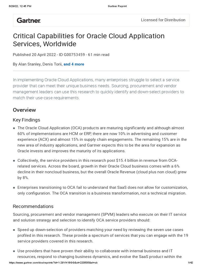 Critical Capabilities For Oracle Cloud Application Services, Worldwide ...